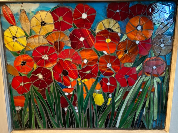 Mosaic Poppy Window Poppy Mosaic Stained Glass Window | Etsy