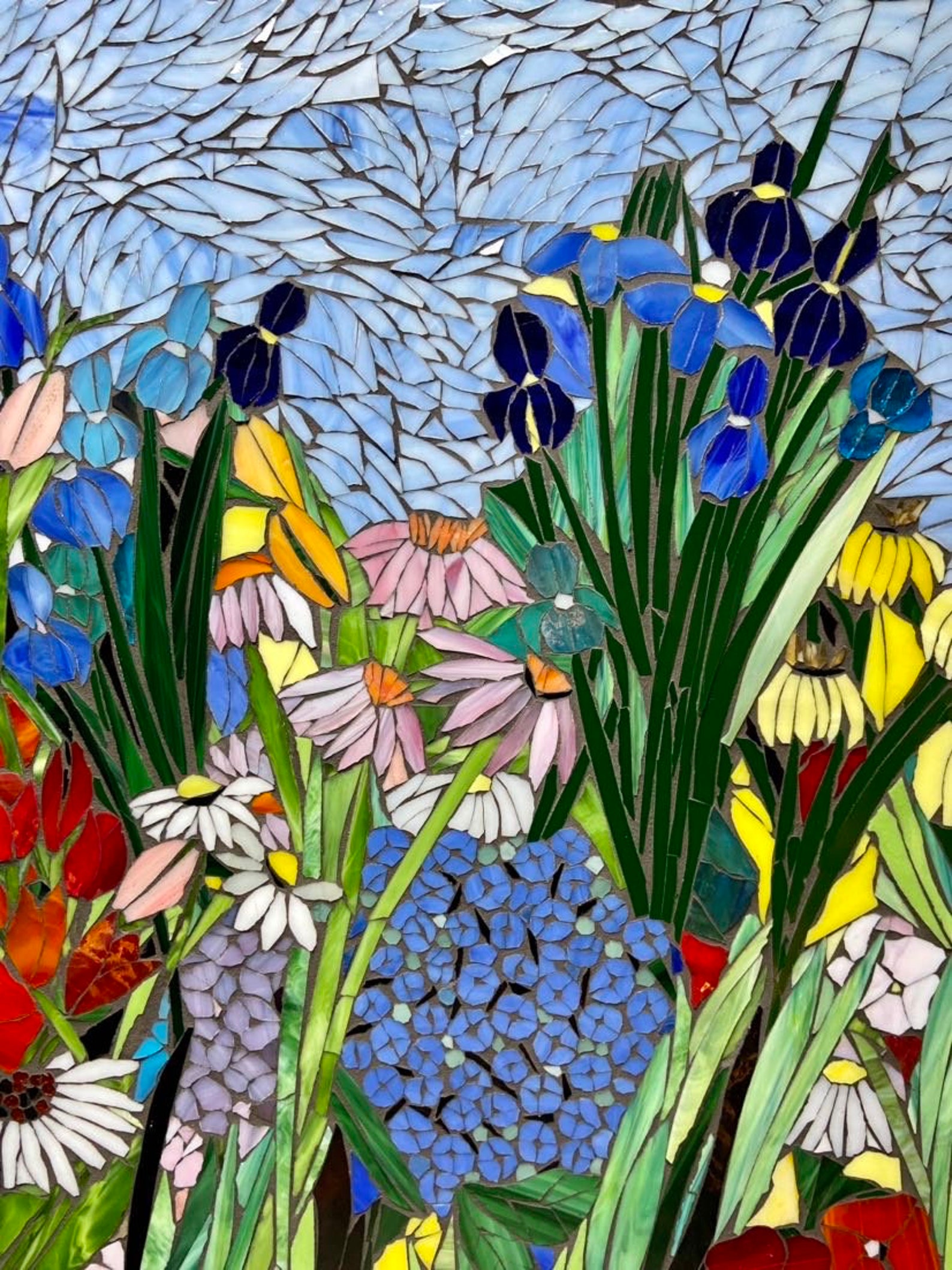 Mixed Flower Stained Glass Mosaic Panel. Framed Hanging Glass - Etsy