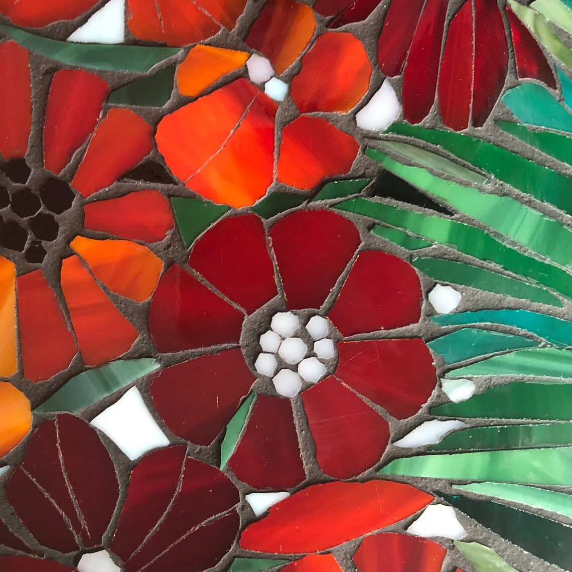 Mosaic Poppy Window, Poppy Mosaic, Stained Glass Window, Flower Art ...