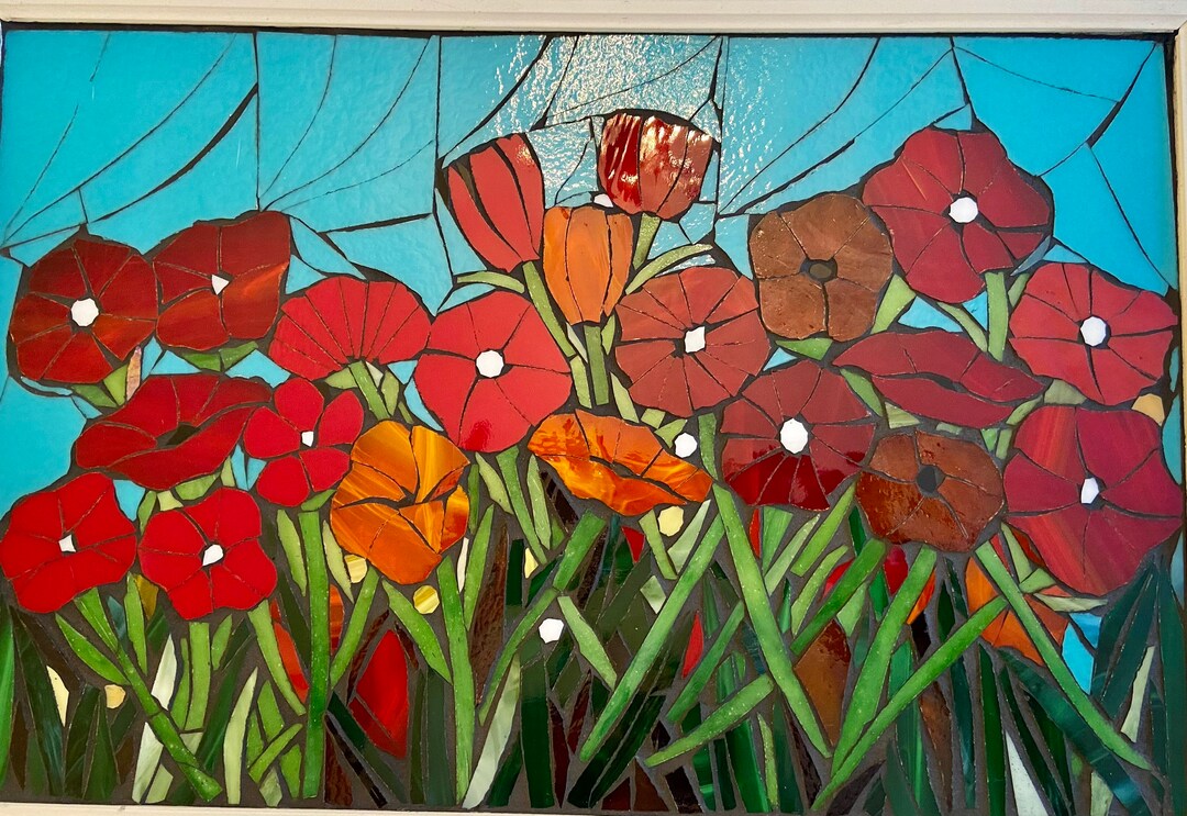 Red Poppy Stained Glass Mosaic – Custom Floral Window Art - Etsy