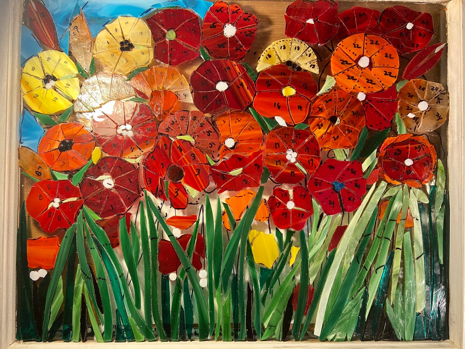 Mosaic Poppy Window, Poppy Mosaic, Stained Glass Window, Flower Art ...