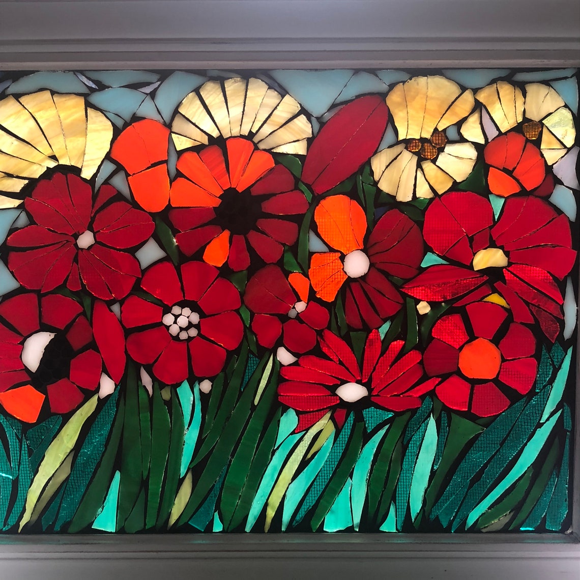 Mosaic Poppy Window, Poppy Mosaic, Stained Glass Window, Flower Art ...