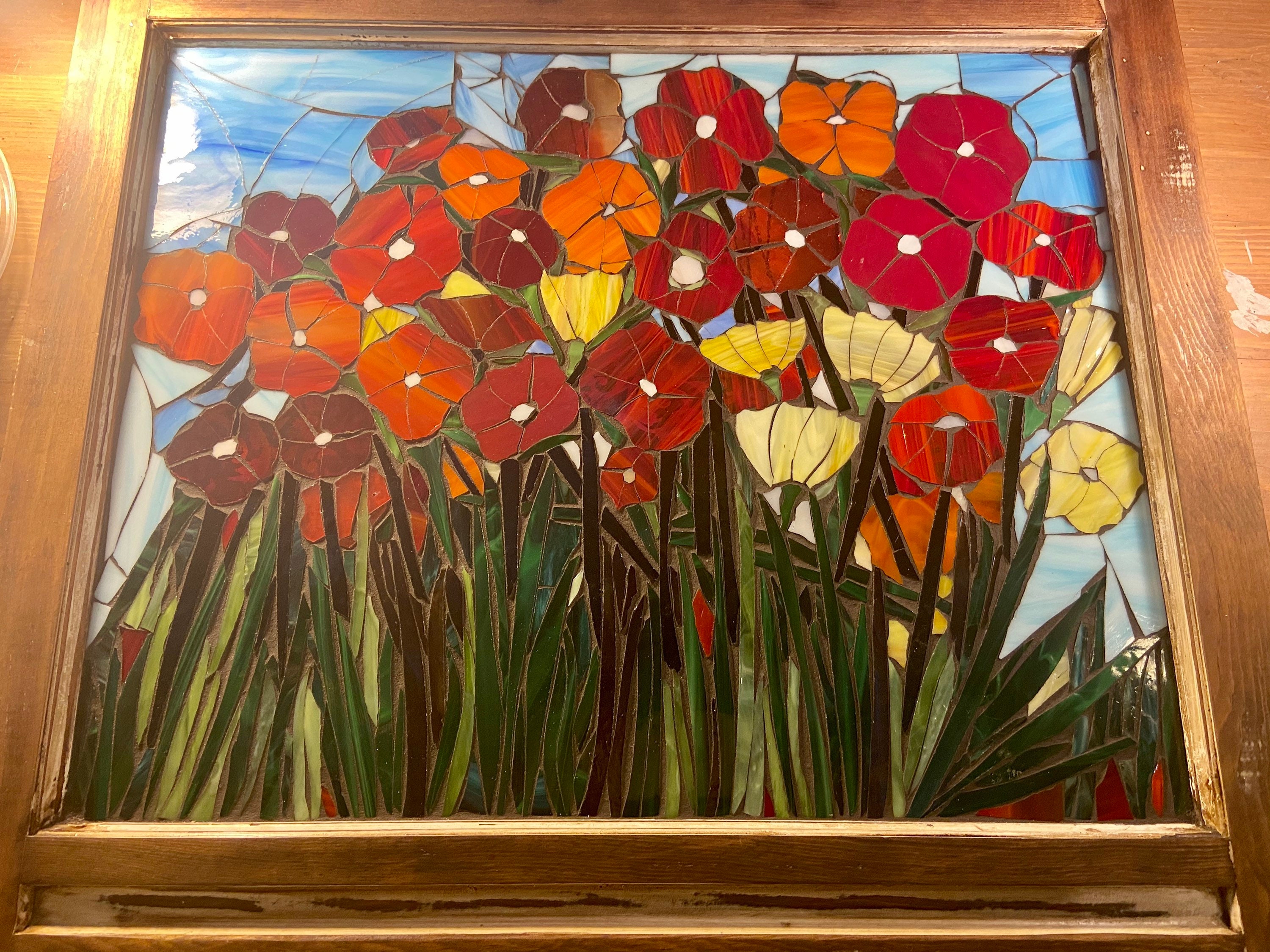 Mosaic Poppy Window, Poppy Mosaic, Stained Glass Window, Flower Art ...