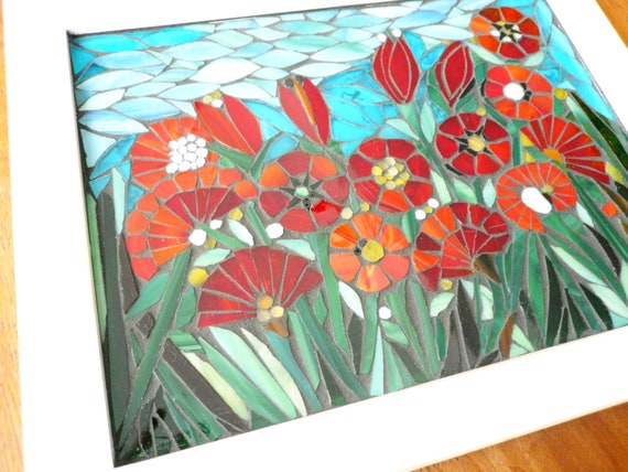 Mosaic Poppy Window Red Stained Glass Window Garden Mosaic - Etsy