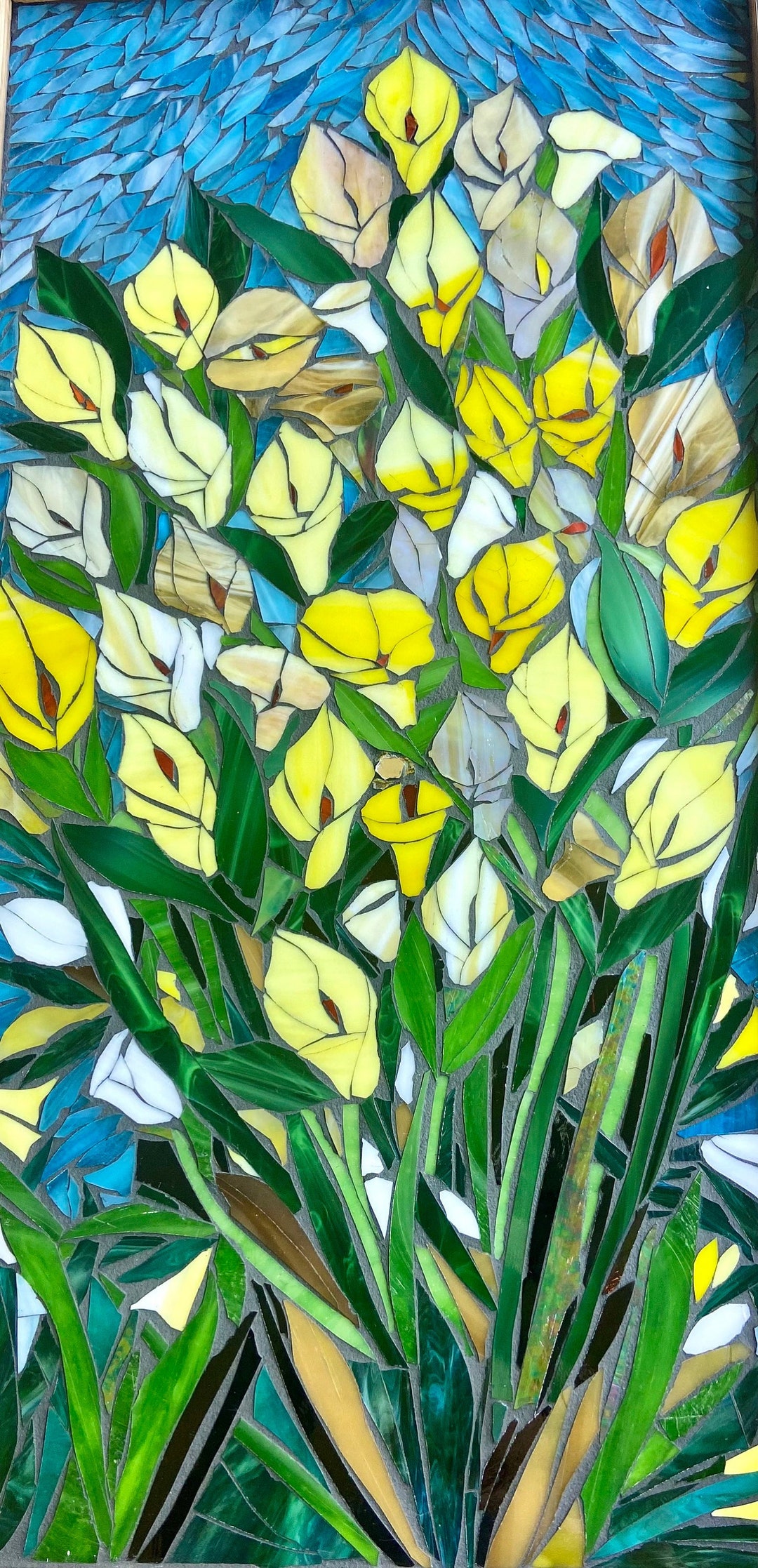 Calla Lily Stained Glass Window. Framed Hanging Glass Art. Large Garden ...