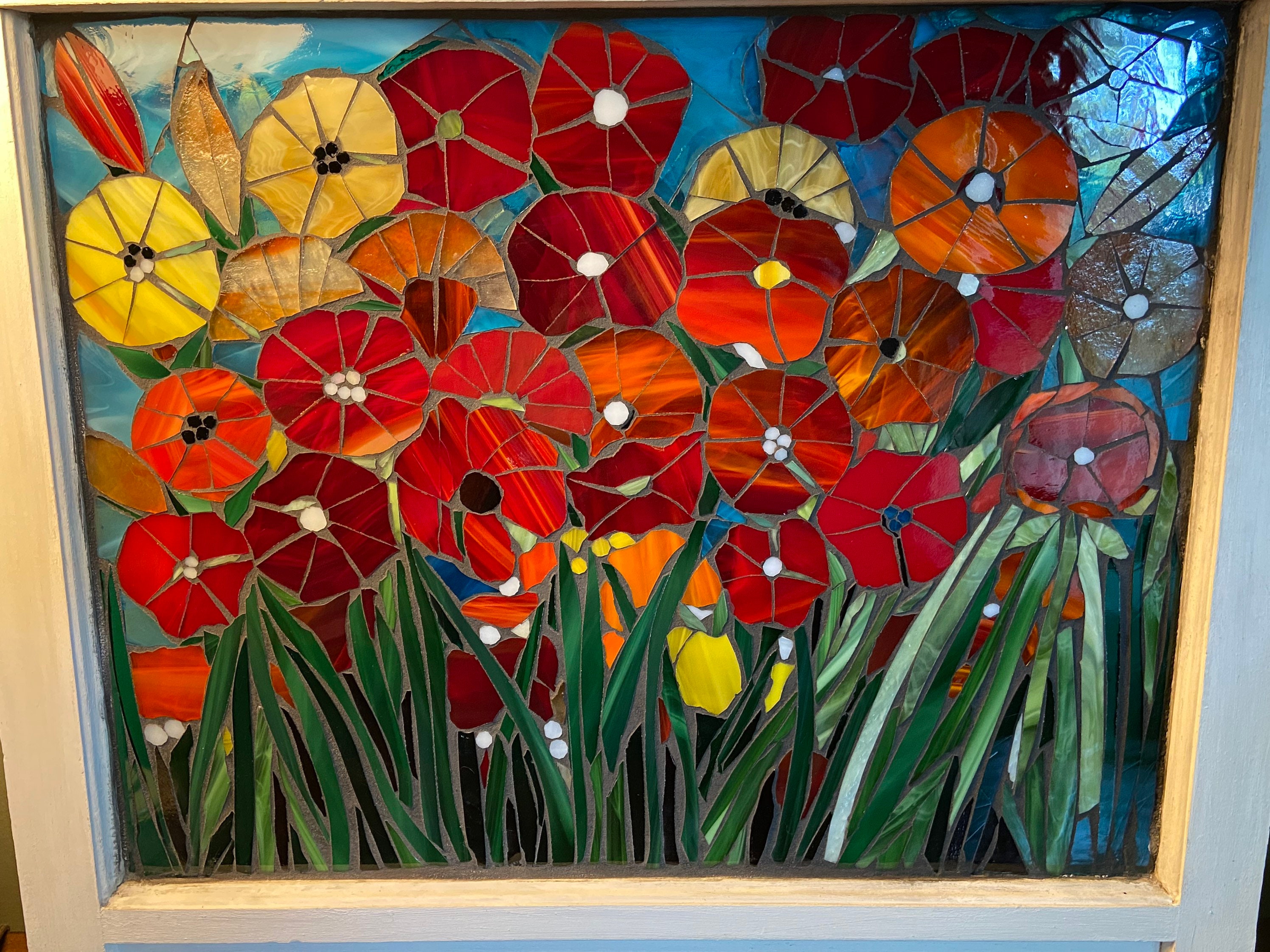 Mosaic Poppy Window, Poppy Mosaic, Stained Glass Window, Flower Art ...