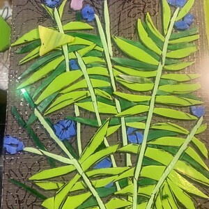 Small Mosaic Table Top. Mixed Fern Stained Glass Design. Framed Hanging ...