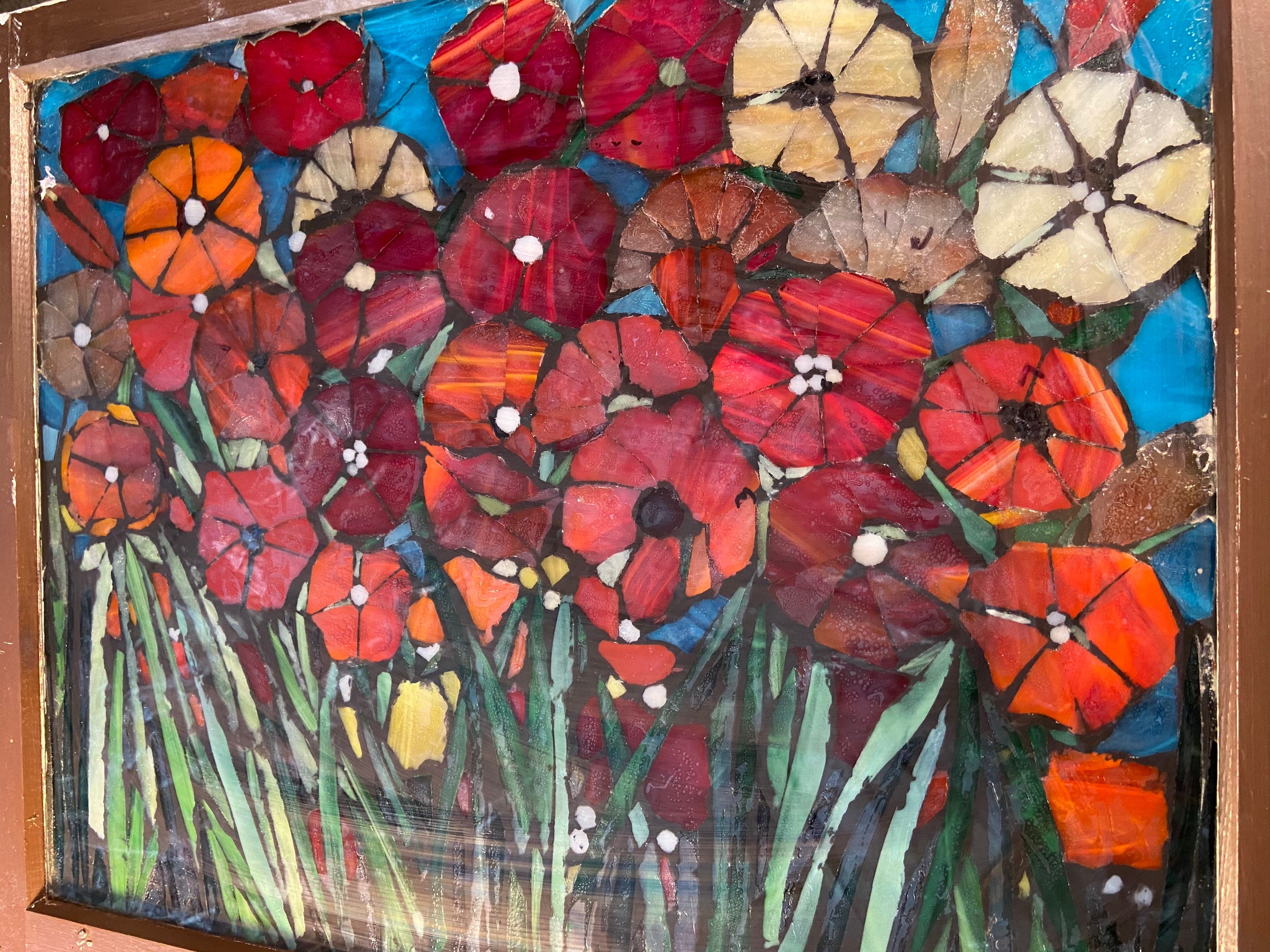 Mosaic Poppy Window, Poppy Mosaic, Stained Glass Window, Flower Art ...