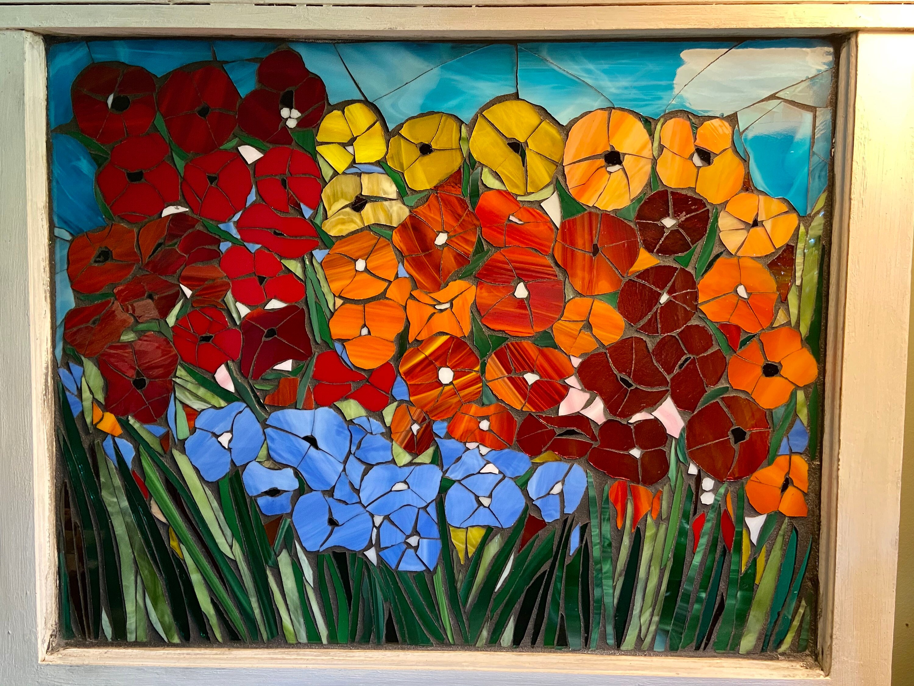 Mosaic Poppy Window, Poppy Mosaic, Stained Glass Window, Flower Art ...