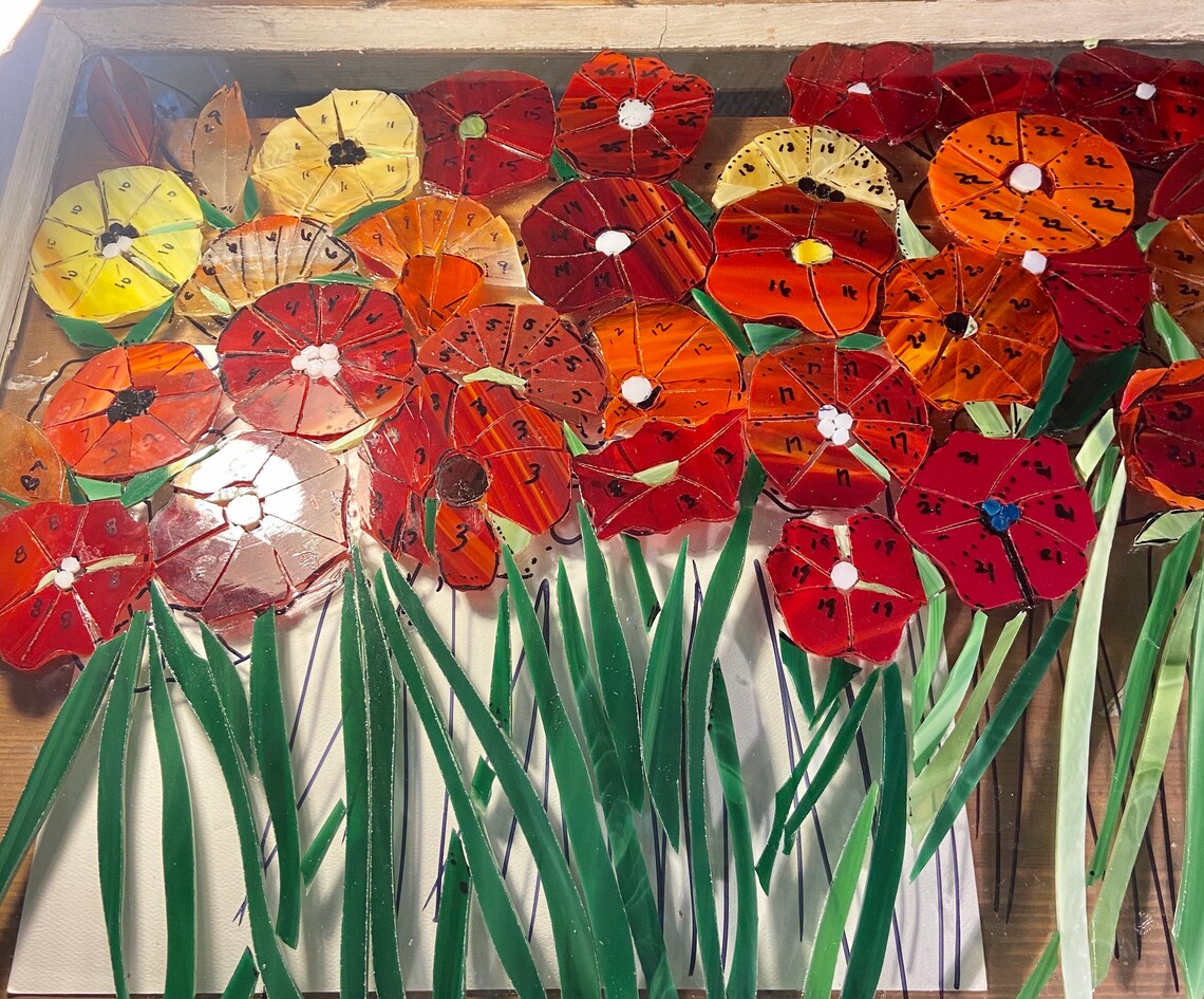 Mosaic Poppy Window Poppy Mosaic Stained Glass Window - Etsy