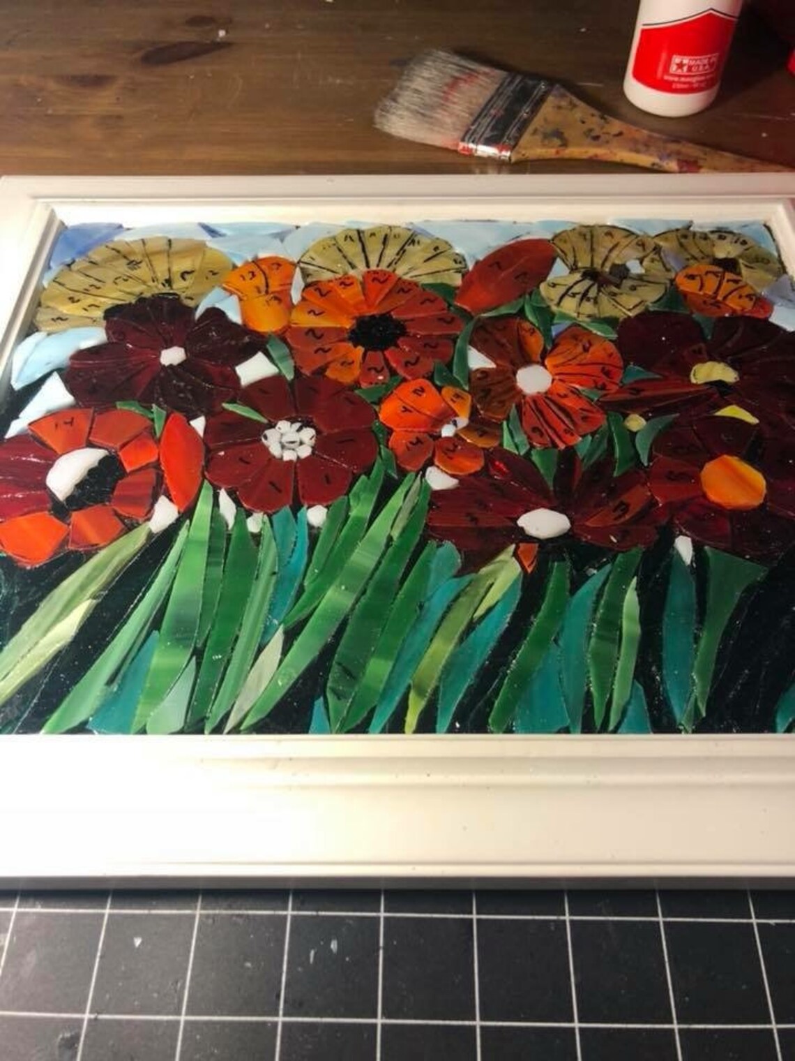Mosaic Poppy Window, Poppy Mosaic, Stained Glass Window, Flower Art ...