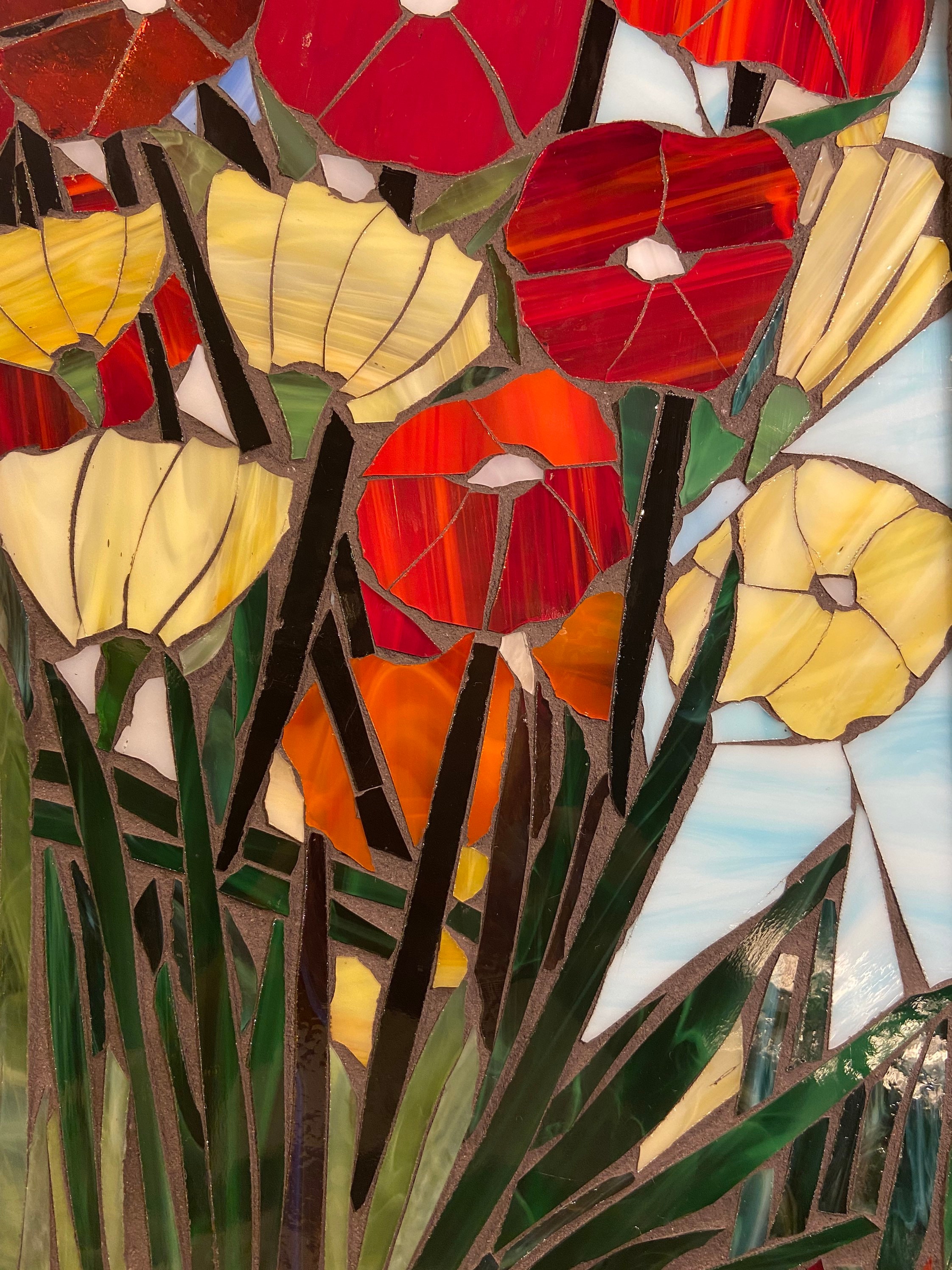 Mosaic Poppy Window, Poppy Mosaic, Stained Glass Window, Flower Art ...