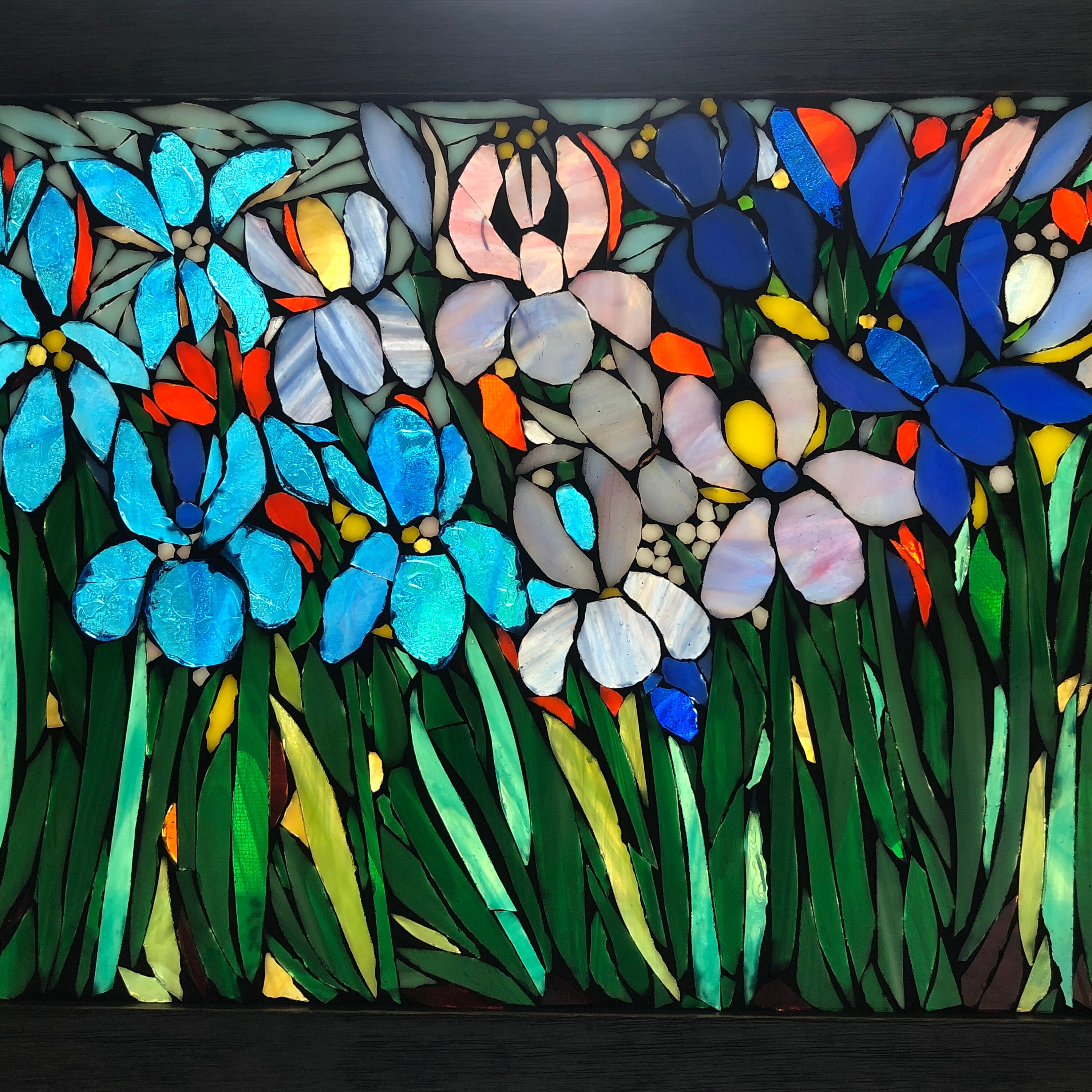 Iris Flower Mosaic Blue Iris Stained Glass Window, Botanical Art ...