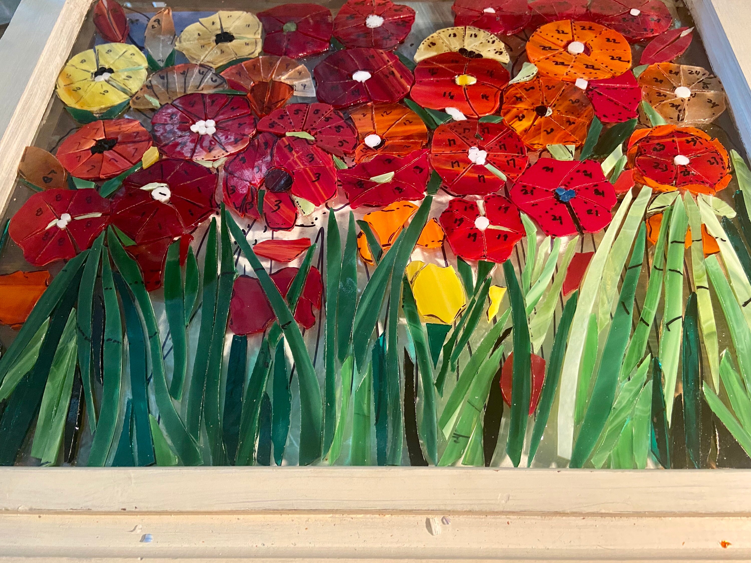 Mosaic Poppy Window, Poppy Mosaic, Stained Glass Window, Flower Art ...