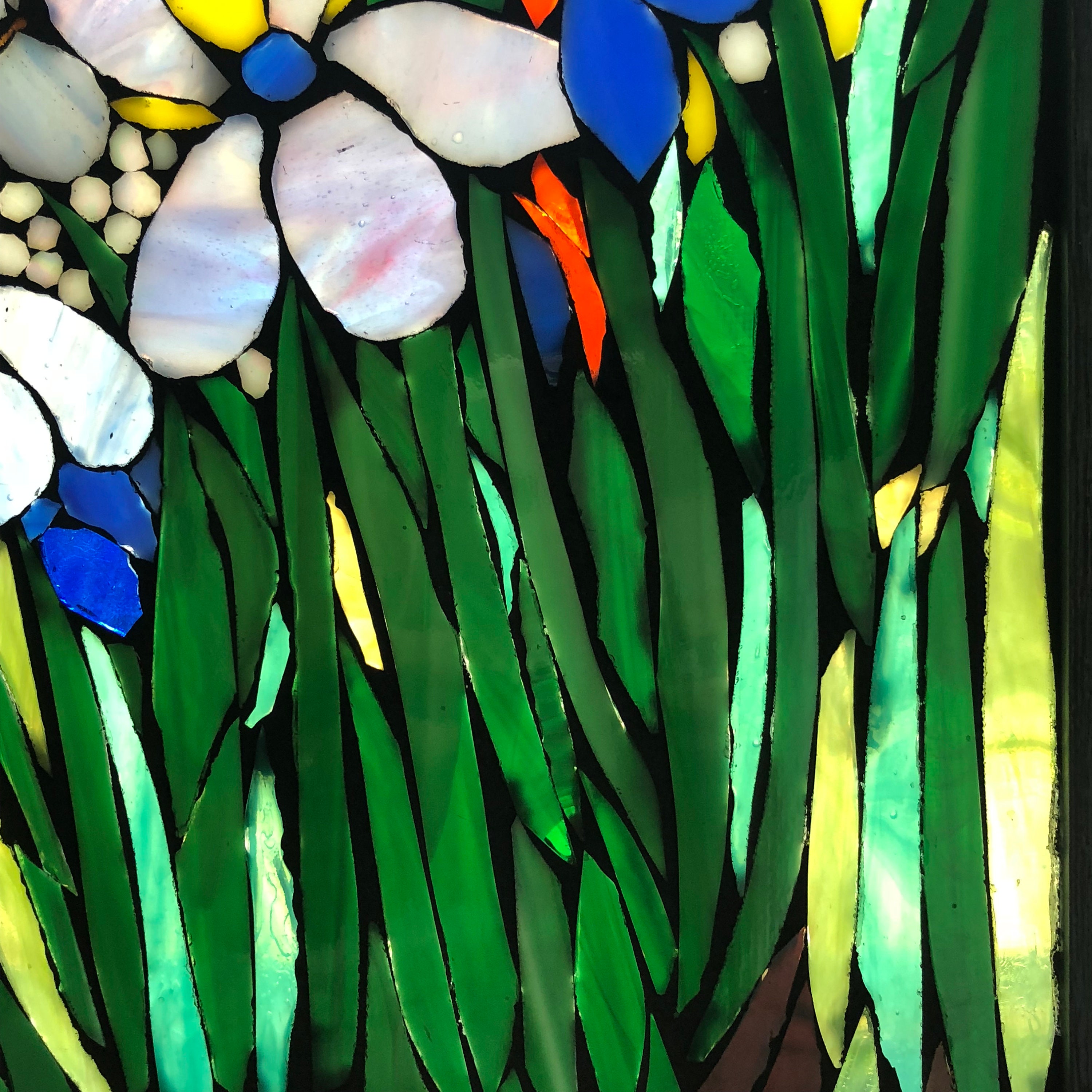 Iris Flower Mosaic Blue Iris Stained Glass Window, Botanical Art ...