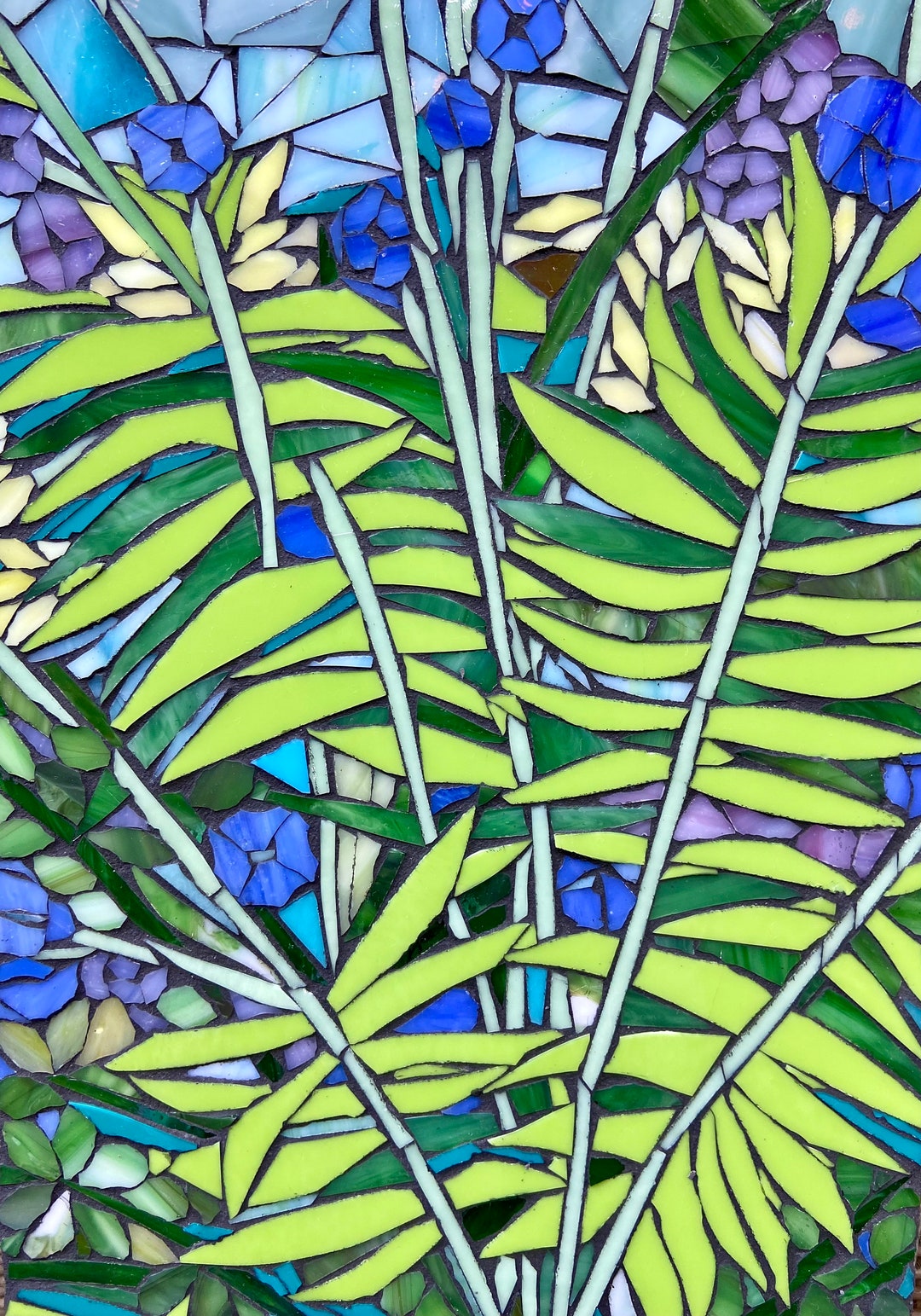 Small Mosaic Table Top. Mixed Fern Stained Glass Design. Framed Hanging ...