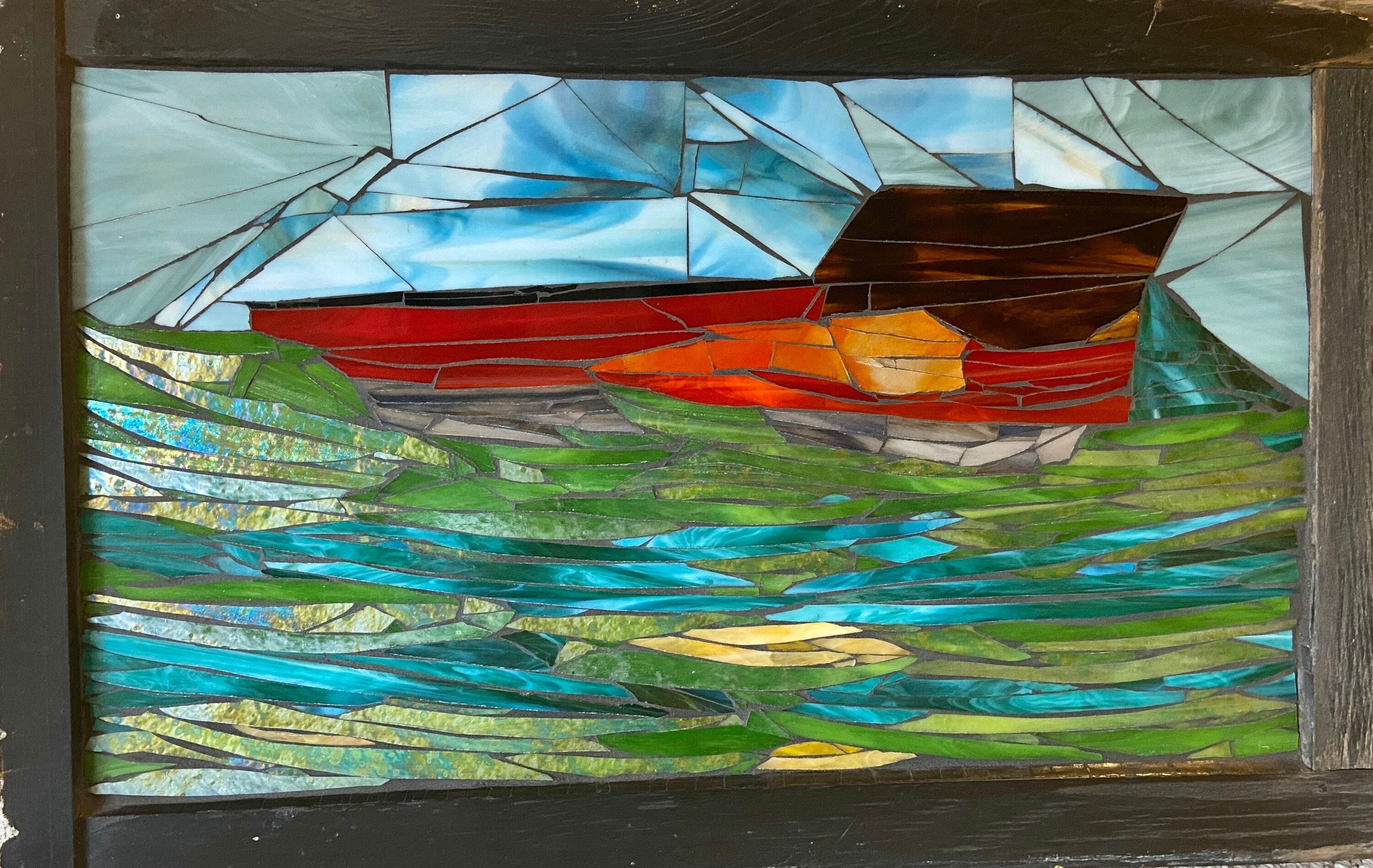 Steamer Boat Stained Glass Window. Framed Mosaic Hanging Glass Art ...