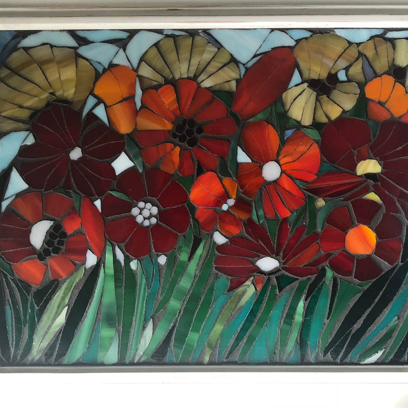 Mosaic Poppy Window, Poppy Mosaic, Stained Glass Window, Flower Art ...