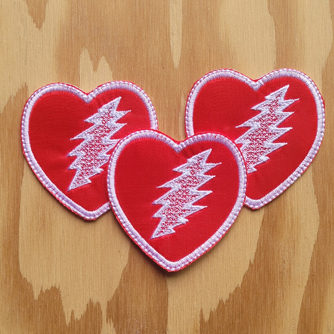 Lightning Bolt Heart Sew on Patch - Etsy