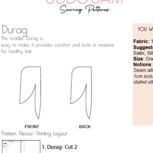 Durag Sewing Pattern Pdf, Baby Durag Pattern, Pdf Kids Durag Pattern ...