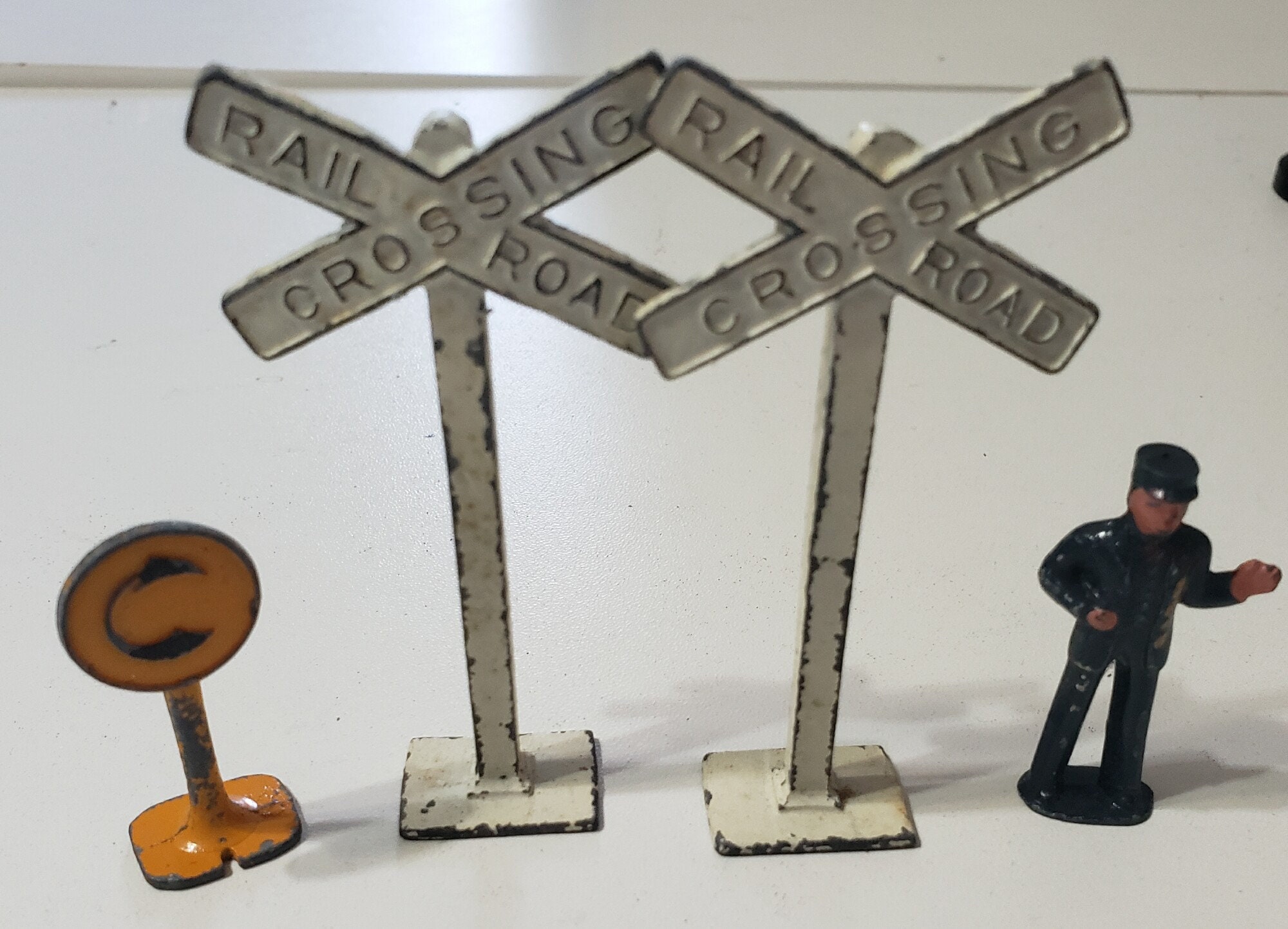 Vintage Toy Train Set 2 Metal Crossing Signs, 1 Warning Sign, and a ...