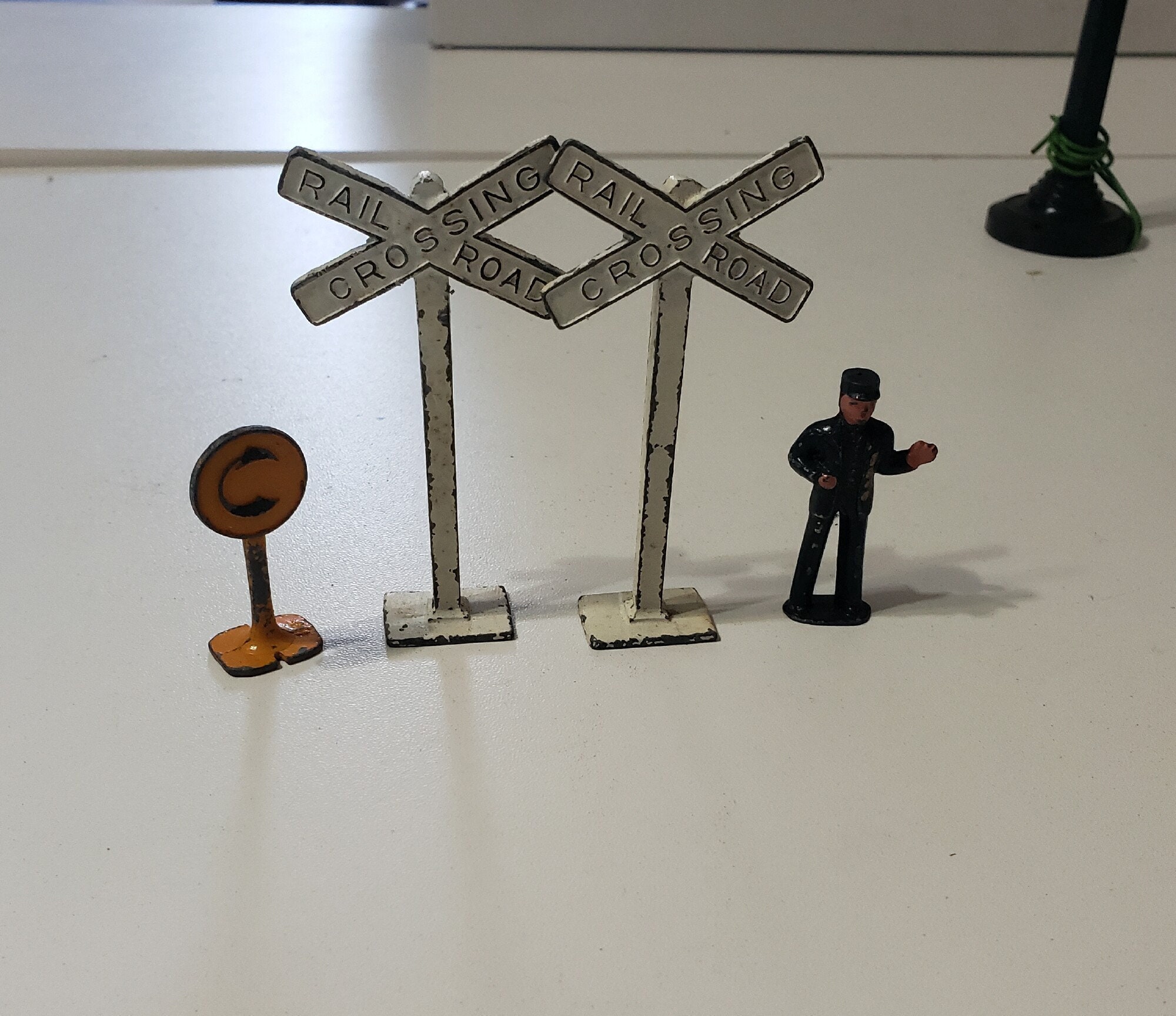 Vintage Toy Train Set 2 Metal Crossing Signs, 1 Warning Sign, and a ...