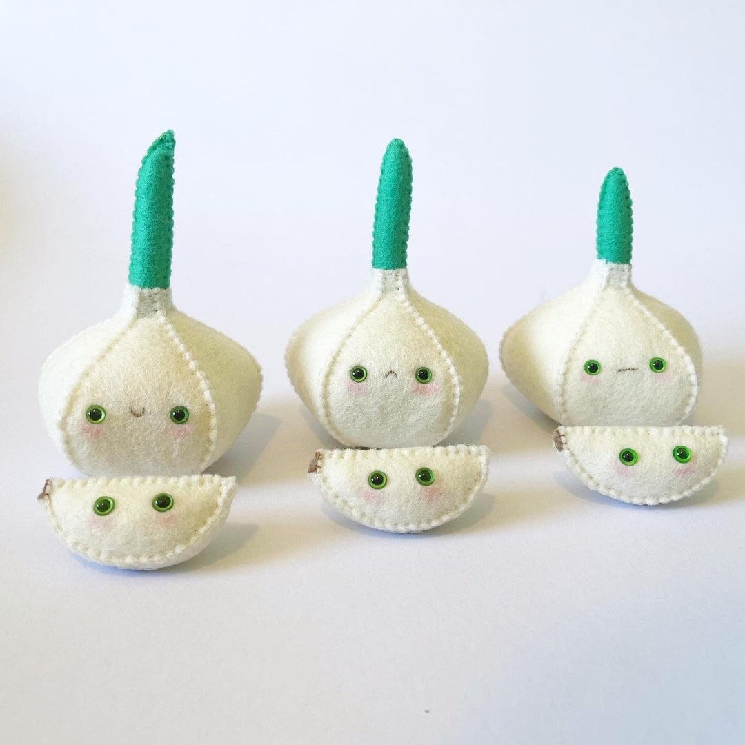 Bulb and Clove Garlic Soft Sculpture Duo | Hand Sewn Cute Wool Felt ...
