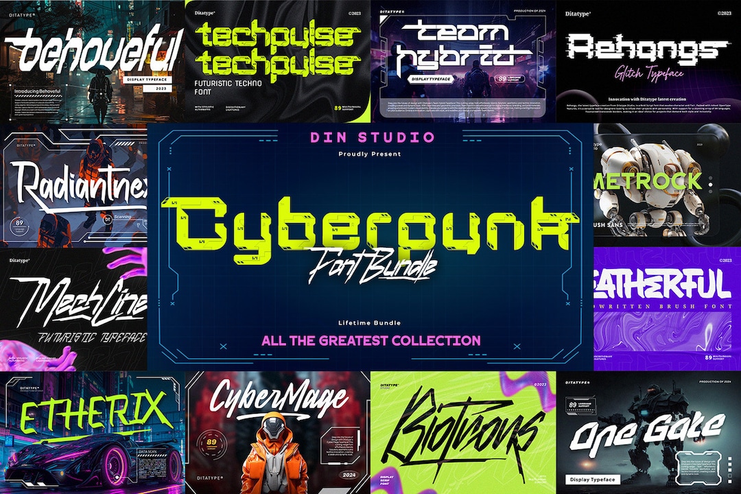 Futuristic Cyberpunk Font Pack | Stylish OTF & TTF | Cool Canva Cricut ...