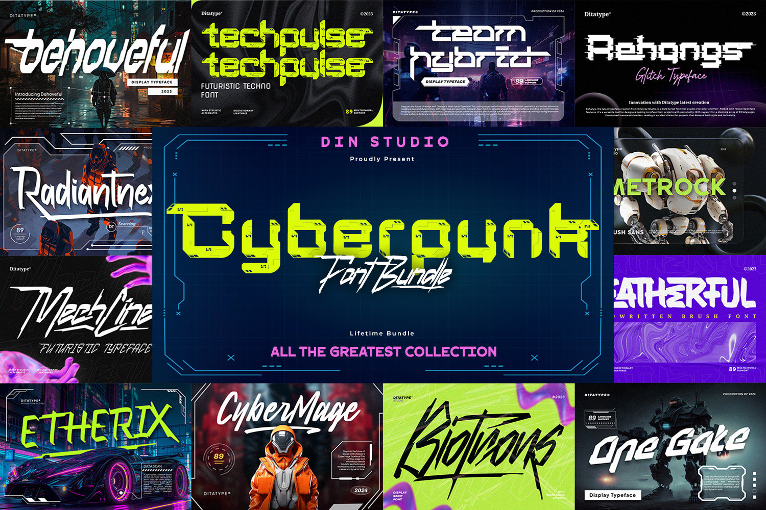 Futuristic Cyberpunk Font Pack Stylish OTF & TTF Cool Canva Cricut ...
