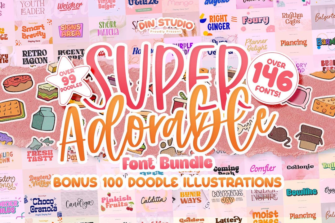Super Adorable Font Bundle 146 New Premium Fonts With Bonus 100 Doodle ...