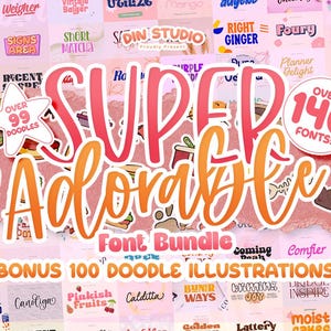 Super Adorable Font Bundle 146 New Premium Fonts With Bonus 100 Doodle ...