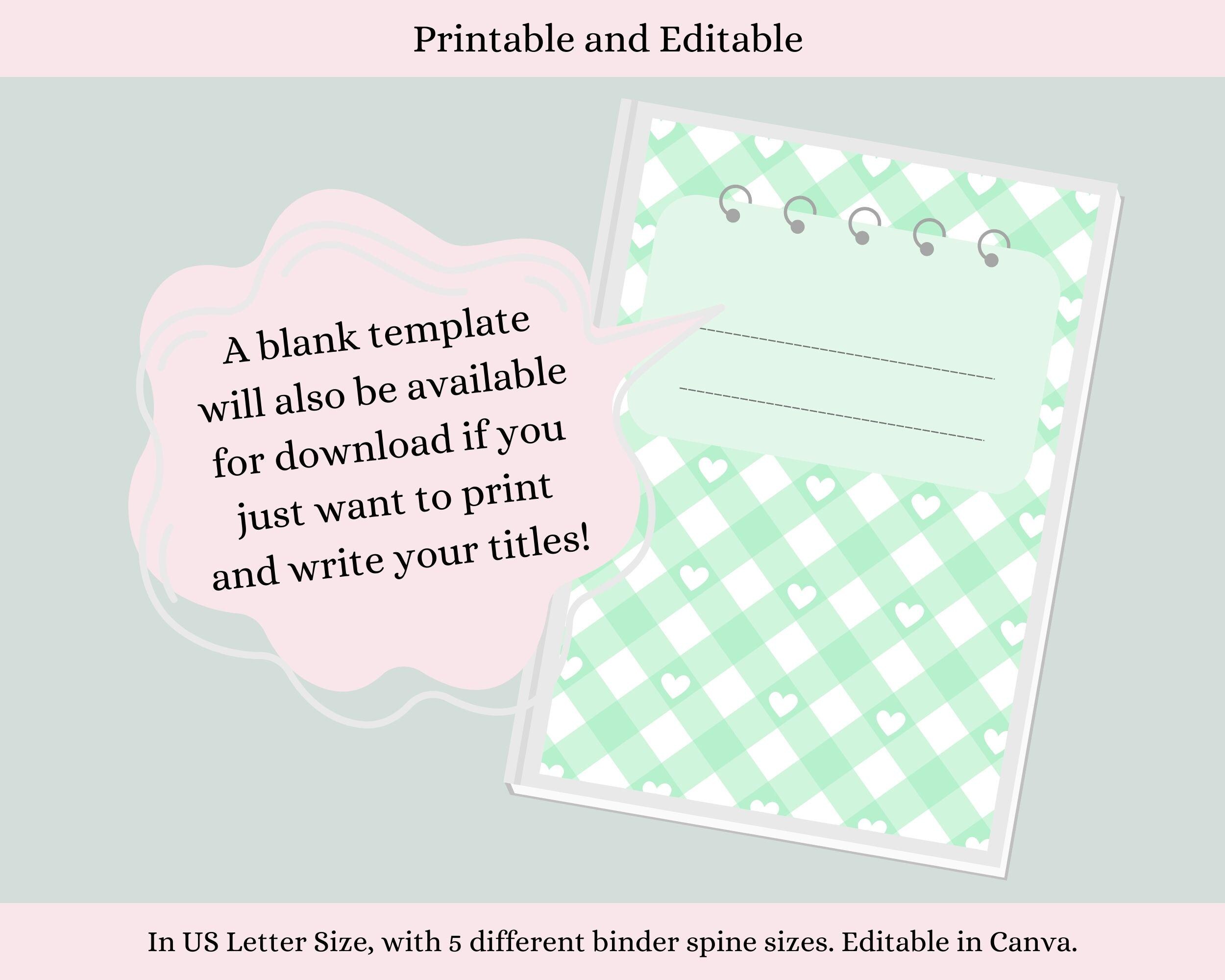 Gingham Heart Binder Cover | Printable Binder Cover | Canva Editable ...