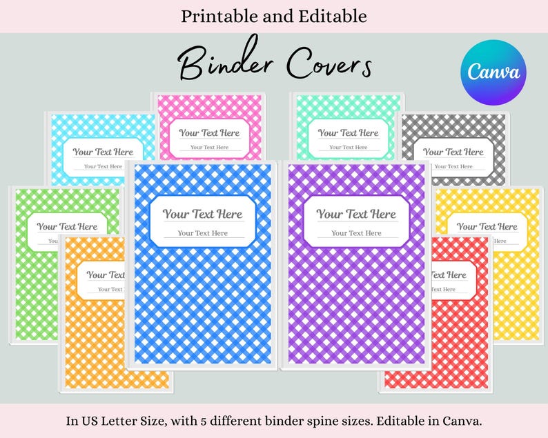 Colorful Gingham Binder Cover | Printable and Canva Editable (digital ...