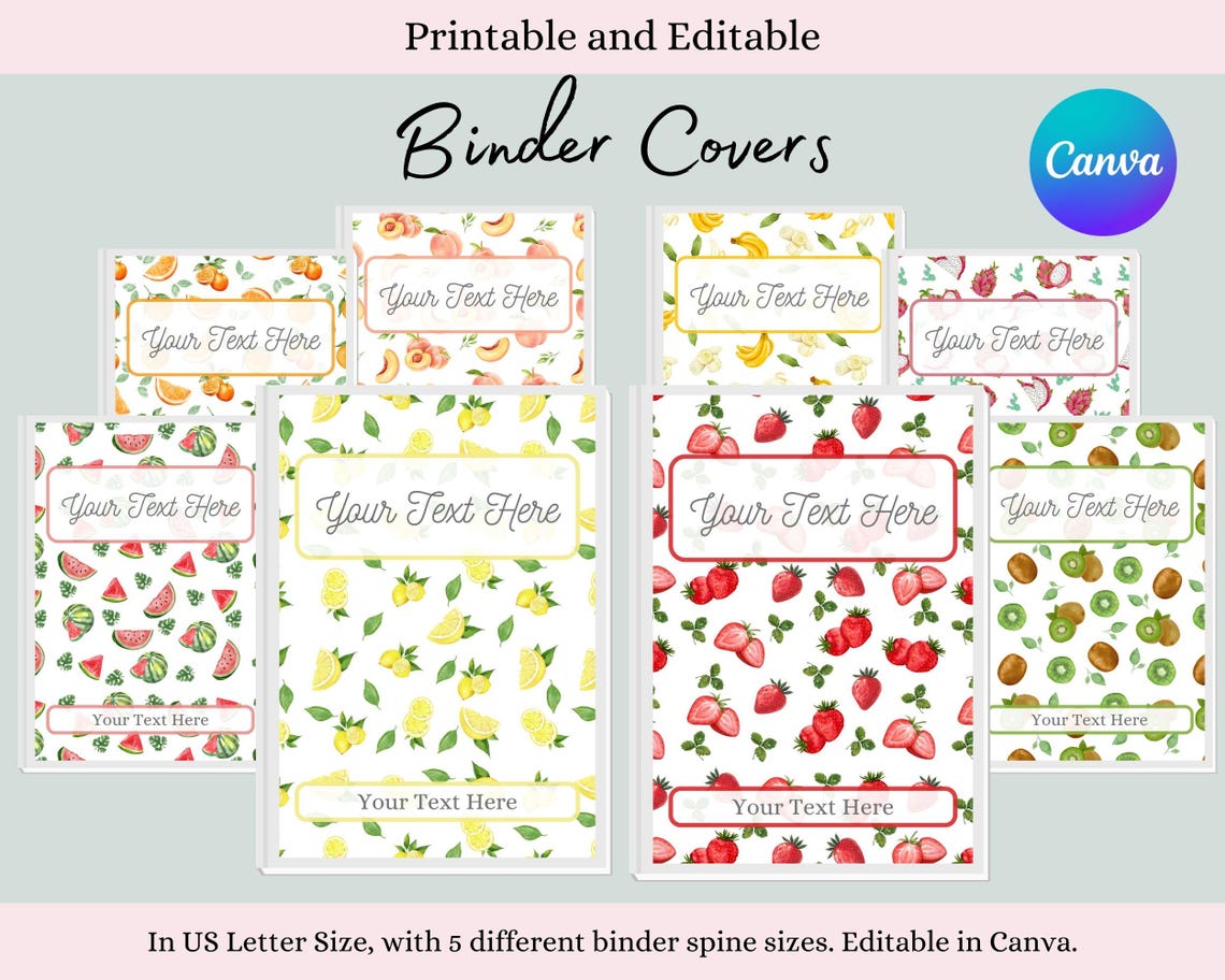 Fruits Binder Cover | Printable and Canva Editable Binder Cover and ...