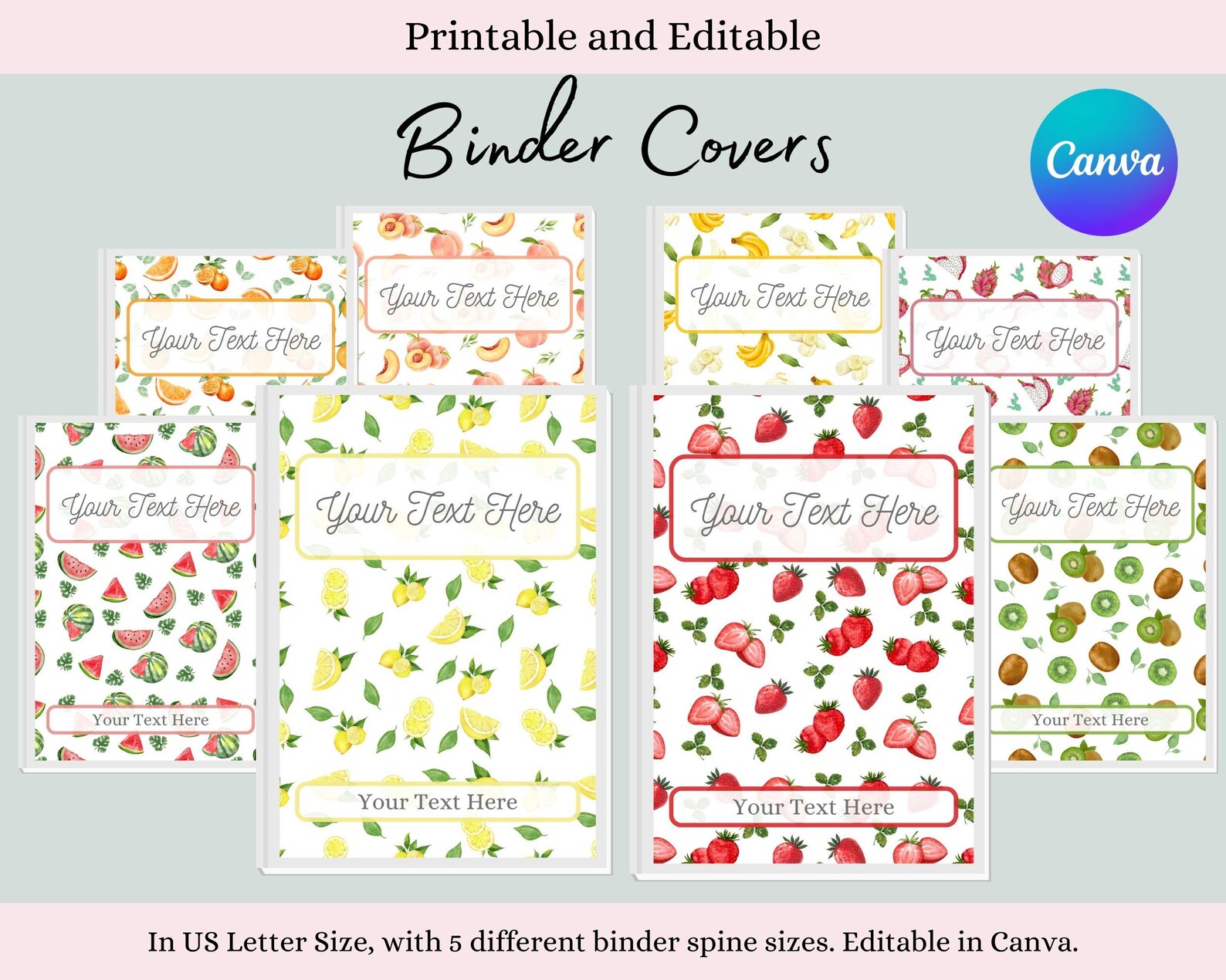 Fruits Binder Cover | Printable and Canva Editable Binder Cover and ...