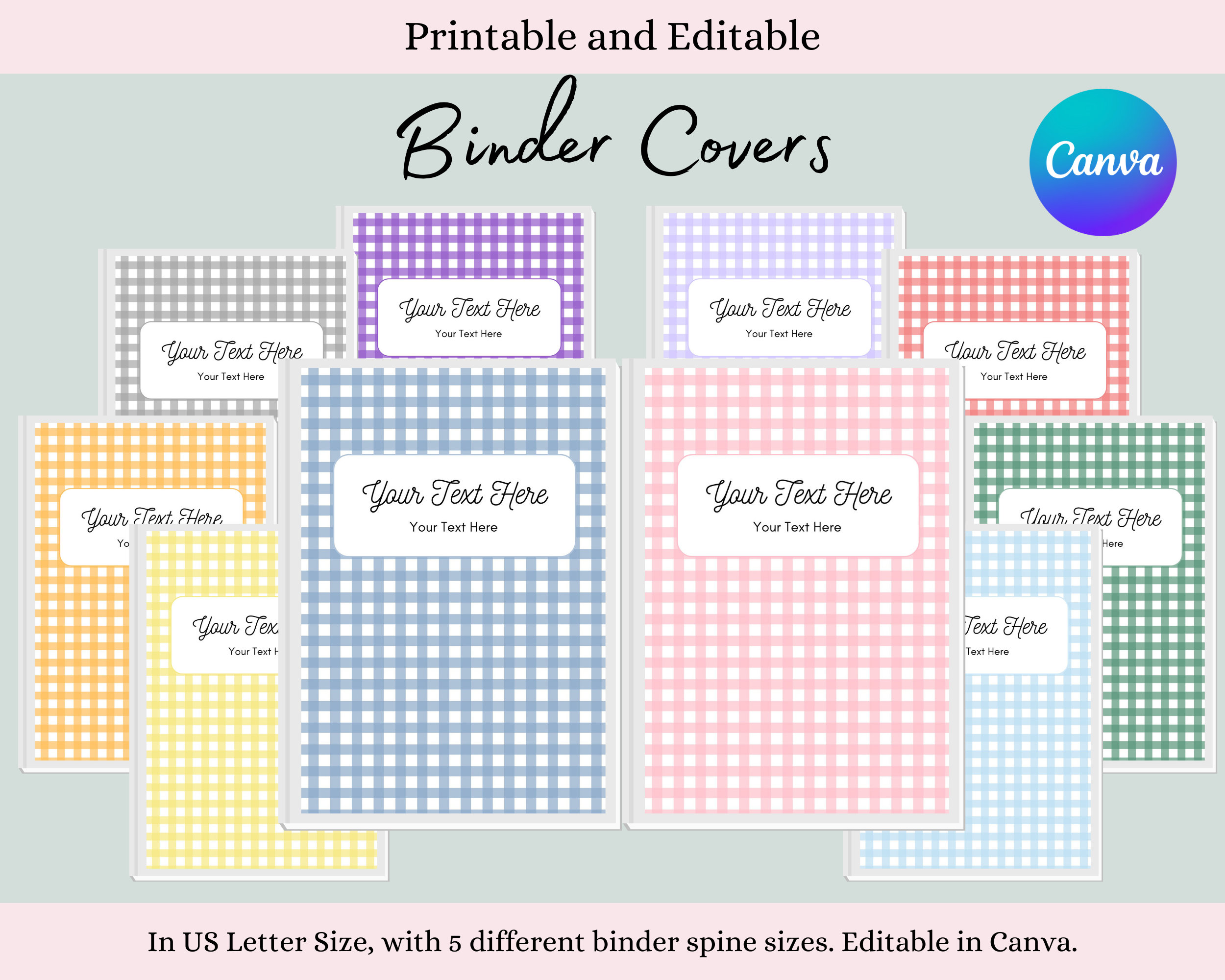 Gingham Binder Cover | Printable Gingham Binder Cover | Canva Editable ...