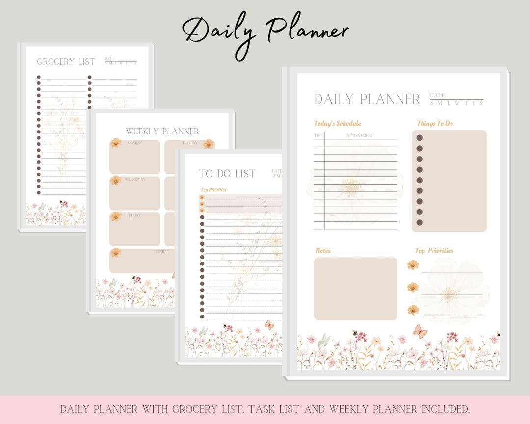 Wildflower Daily Planner Printable | To-do, Grocery, Weekly List ...