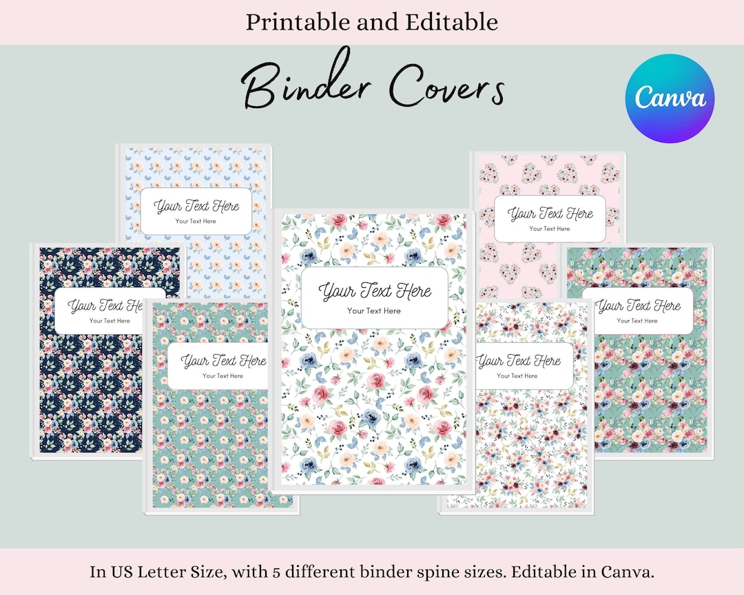 Floral Binder Covers | Printable Binder Covers | Canva Editable Binder ...
