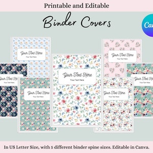Floral Binder Covers | Printable Binder Covers | Canva Editable Binder ...