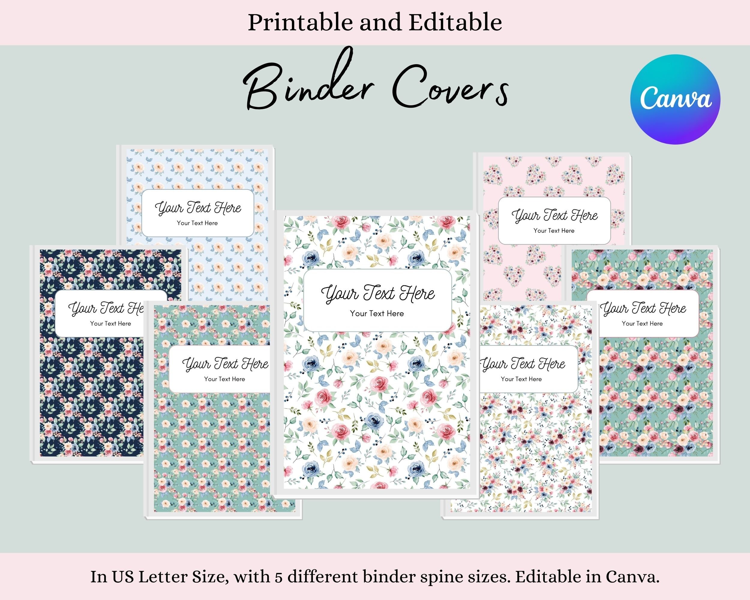 Floral Binder Covers | Printable Binder Covers | Canva Editable Binder ...