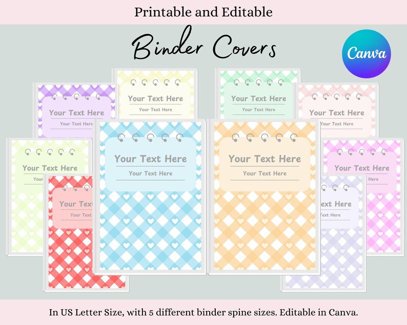 Gingham Heart Binder Cover | Printable Binder Cover | Canva Editable ...