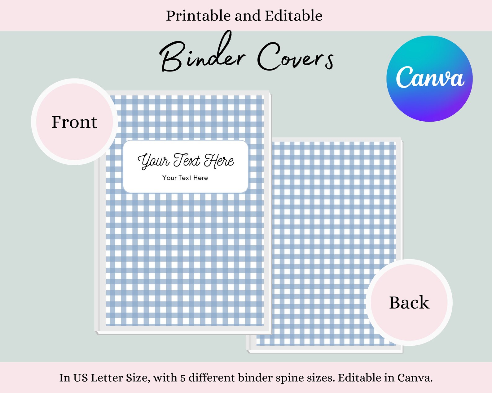 Gingham Binder Cover | Printable Gingham Binder Cover | Canva Editable ...
