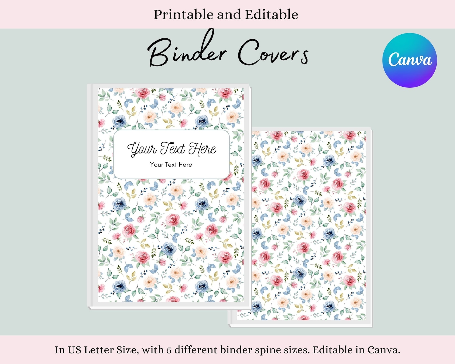 Floral Binder Covers | Printable Binder Covers | Canva Editable Binder ...