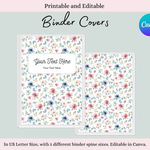 Floral Binder Covers | Printable Binder Covers | Canva Editable Binder ...