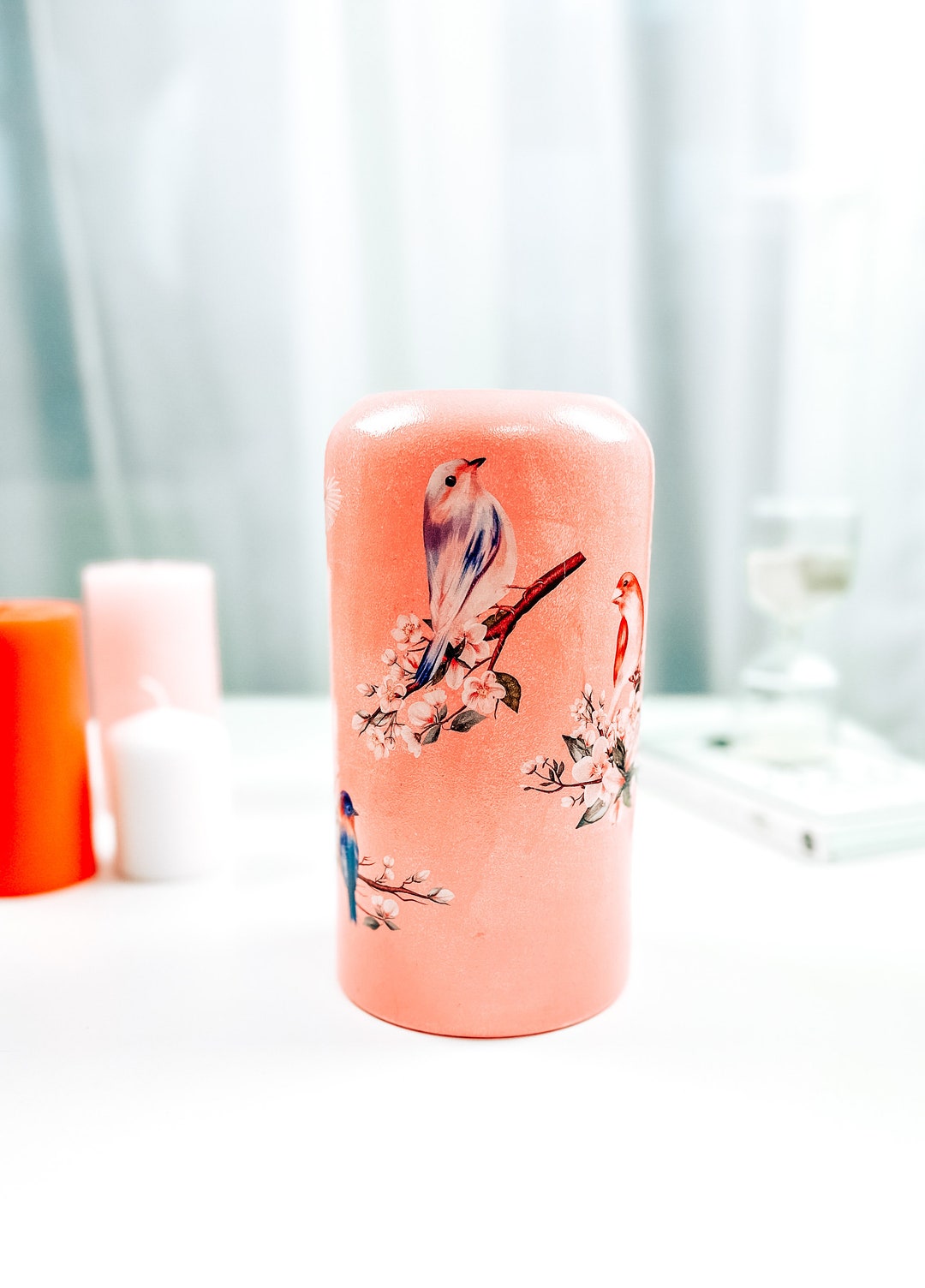 Spring Birds Cylinder Glass Vase for Flowers Sprig Decor - Etsy
