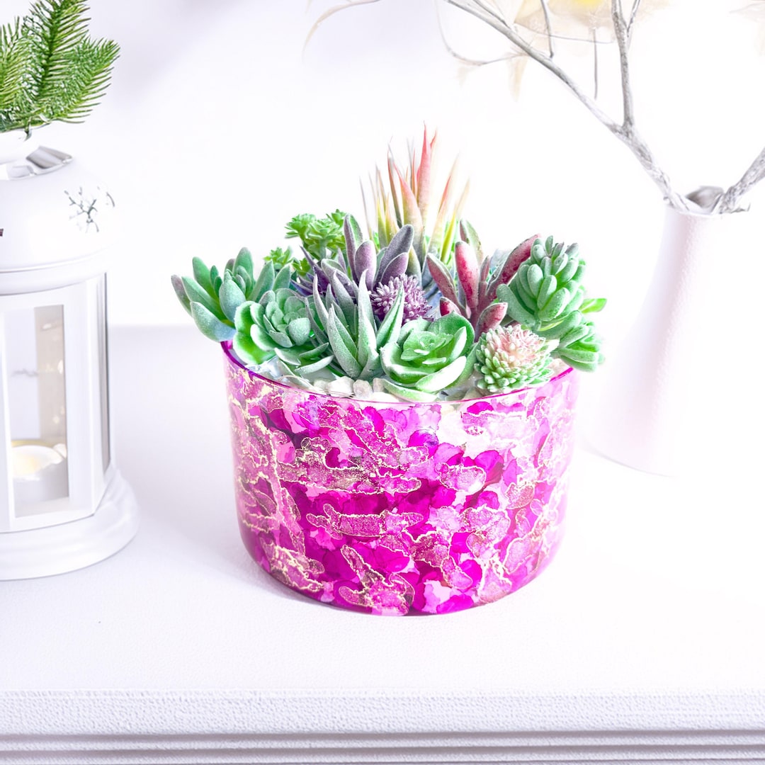 Bright Pink Large Glass Plant Pot, Hand Painted, Succulent Planter ...
