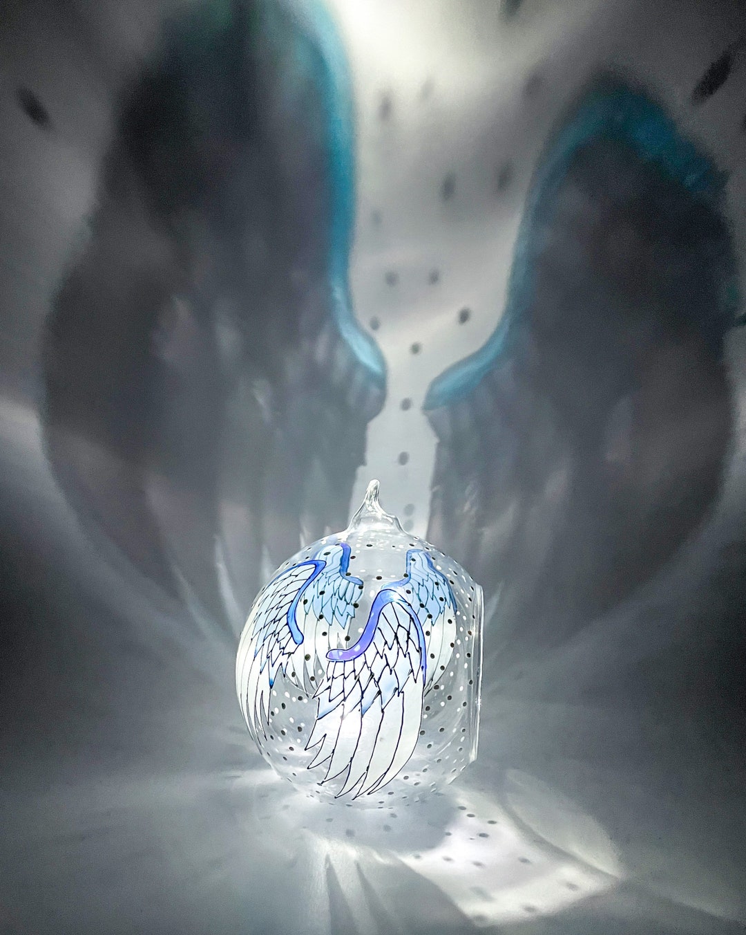 Hand Painted Angel Wings Glass Tealight Holder With Metal Stand - Etsy