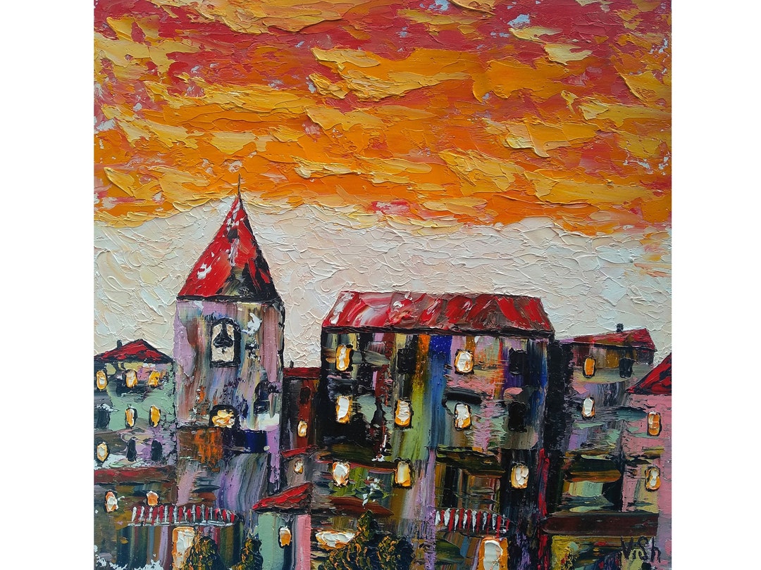 Original Oil Cityscape, Old City Scene, Old Architecture Artwork ...