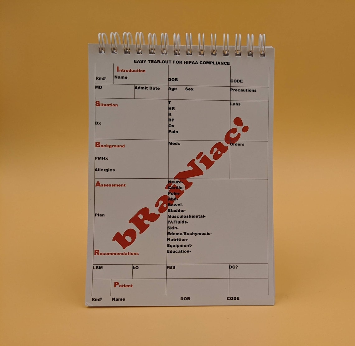 Brainiac Nurse Brain Sheet Notebook Patient Data Book | Etsy Canada