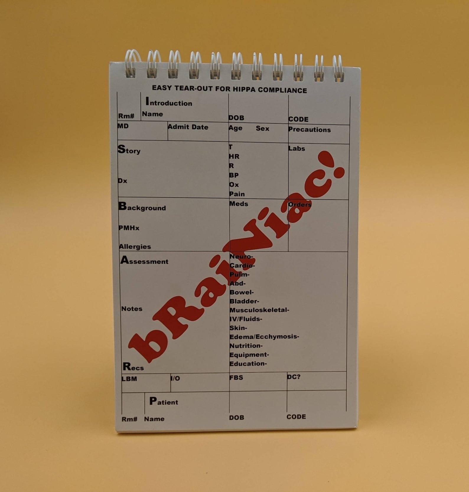 Brainiac! - Nurse Brain Sheet - Notebook - Patient Data Book - 5"x7 ...